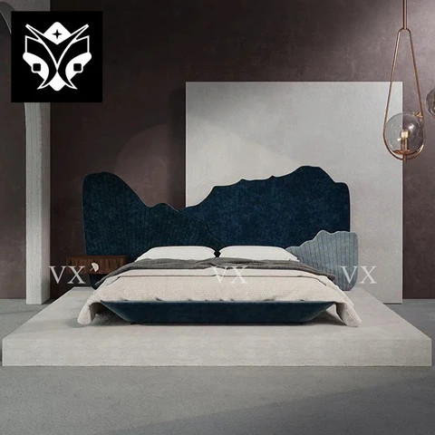 Buy Customized Modern Luxury King Size Bed Wide Headboard Velvet Fabric ...