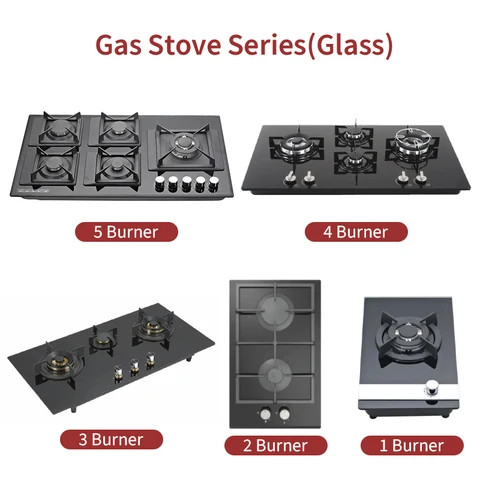 Buy Explosion-proof Tempered Glass Gas Stove 5 Burner Gas Cooker Built ...