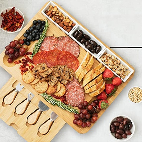 Buy Large Charcuterie Serving Board Meat Platter Wooden Bamboo Cheese ...