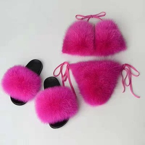 Buy New Design Real Fox Fur Bra Bra And Panties Hot Underwear For Woman ...