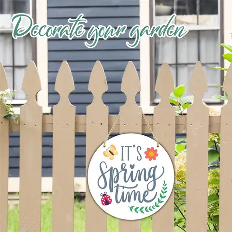 Buy Round Wooden Hanging Door Sign Its Spring Time Minimal Theme ...