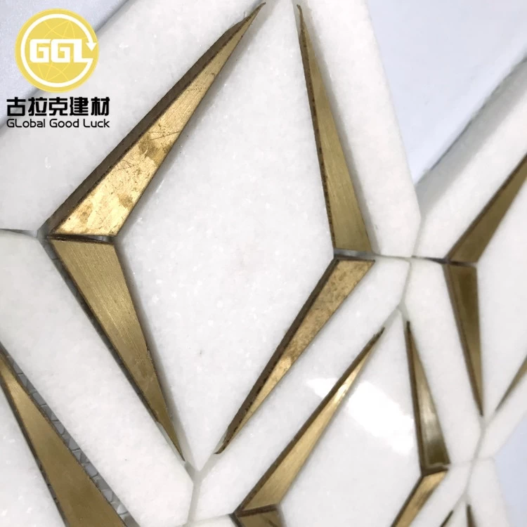 Buy Thassos White Marble Mix Brass Diamond Pattern Mosaic Tile From Xiamen Good Luck Building