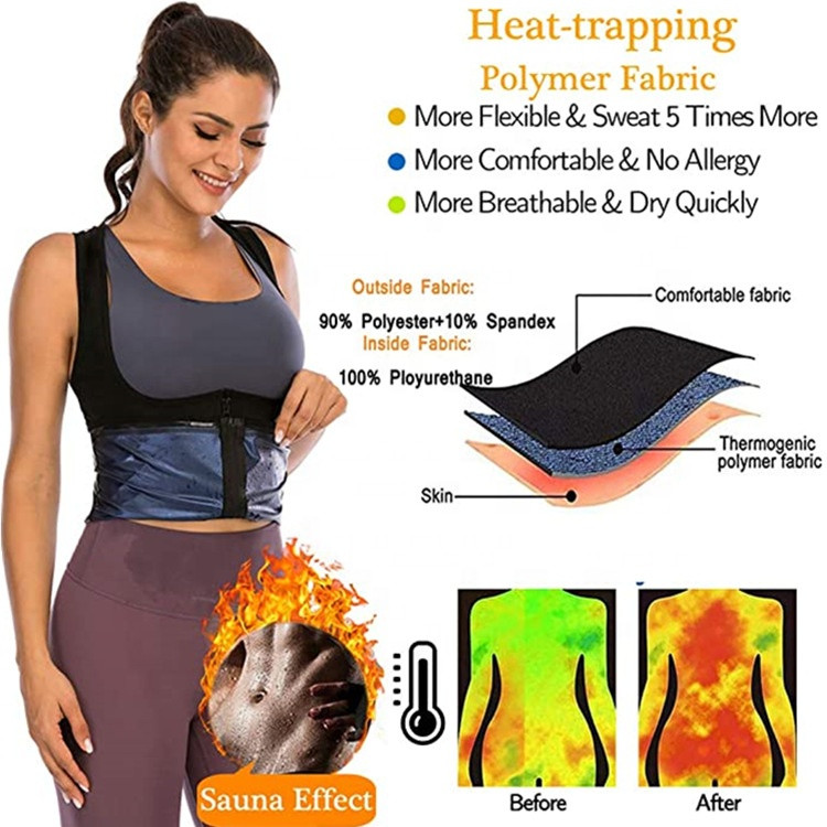 Buy Women Front Zip Sweat Suit Body Shaper Slimming Vest Loss Weight ...