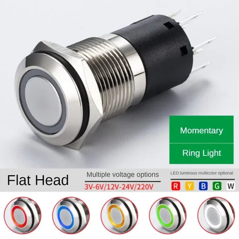 Buy 16mm Flat Head Button Momentary Ring Illuminated Push Button ...