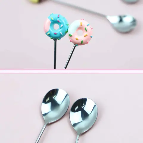 Buy Stainless Steel Stirring Spoon Cute Donut Coffee Spoon Small ...