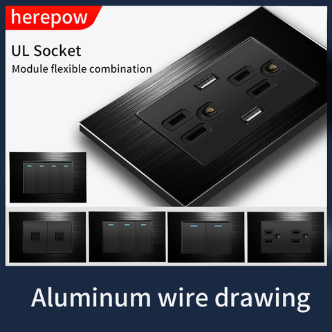 Buy Us Standard Wall Switches Black Aluminum Wire Drawing Gold ...