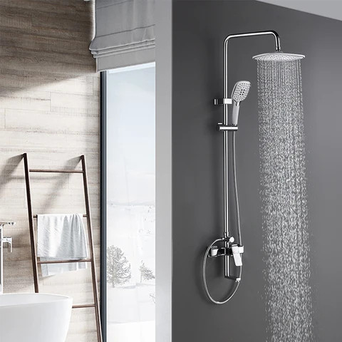 Buy Wall Mounted Exposed 3-way Bathroom Shower System Cold Hot Mixer ...
