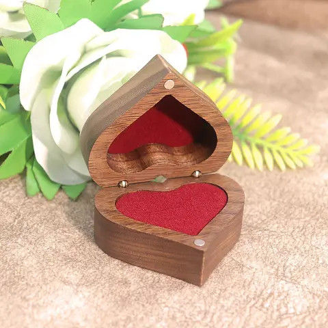 Buy Walnut Wood Wedding Engagement Ring Boxes Portable Small Wooden ...