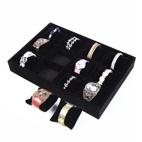 Buy Watch Storage Trays With Small Pillows Velvet Gray Linen Jewelry ...
