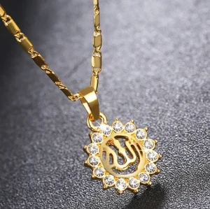 Buy Zircon Hollow Arab Muslims Islamic Totem Allah Pendant Necklace ...