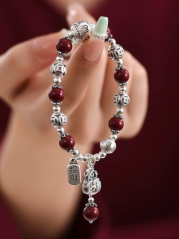 Buy Genuine 999 Sterling Silver Lucky Bag Bracelet Women's Retro Ethnic ...