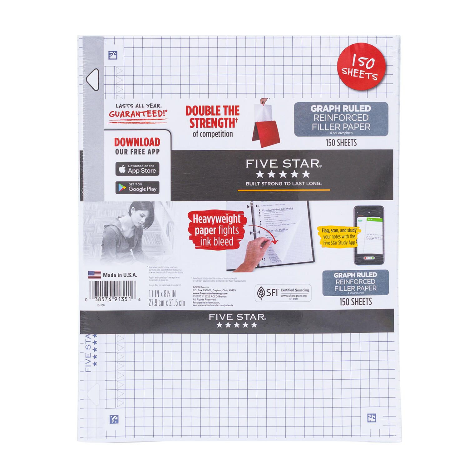 Buy Five Star Graph Ruled Reinforced Filler Paper 150 Sheets from DMW ...