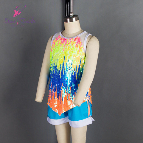 Buy 18513 Jazz And Tap Dance Costume Set Multi-colored Sequin Dance Top ...