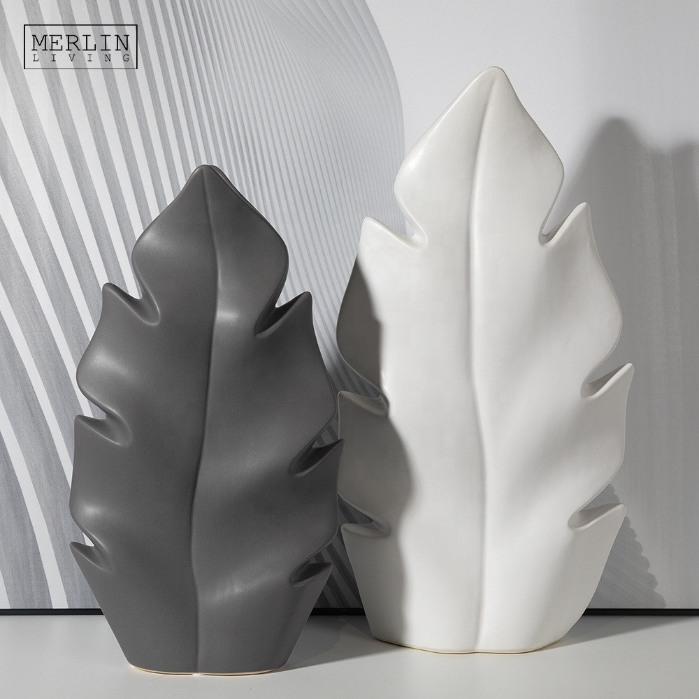 Buy Leaf Shape Art Custom Nordic Vase Design Matte White Decorative ...