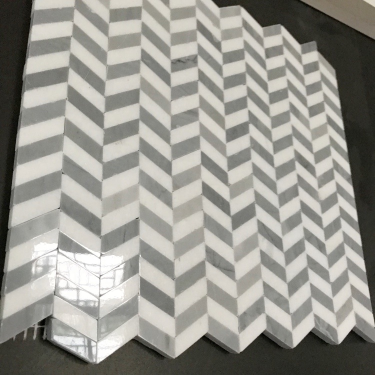 Buy Polished White And Gery Marble Fish Bone Mosaic Tiles For Kitchen ...