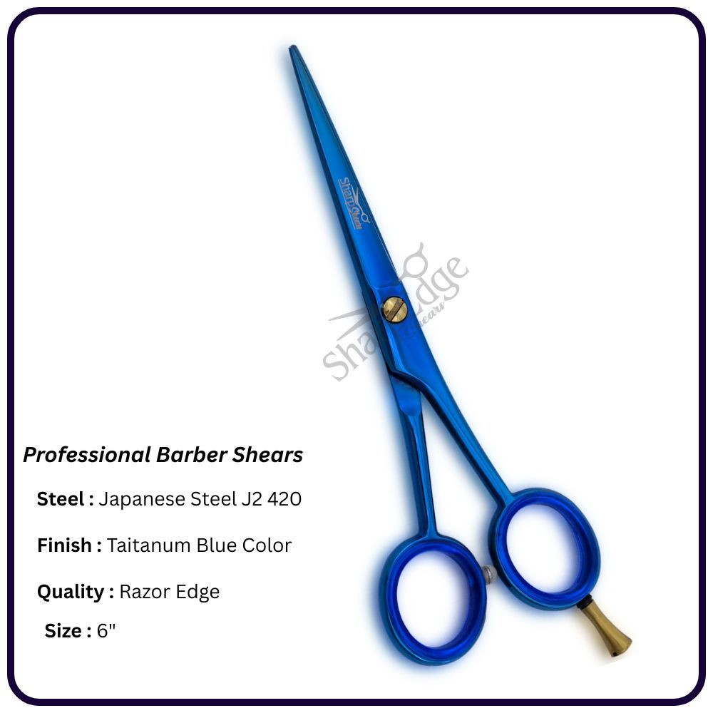 Buy 6” Titanium Blue Barber Scissors – Classic Handle Hairdressing ...