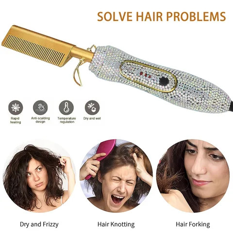 Buy Bling Handheld High Temperature Hair Straightener Combs Heating ...