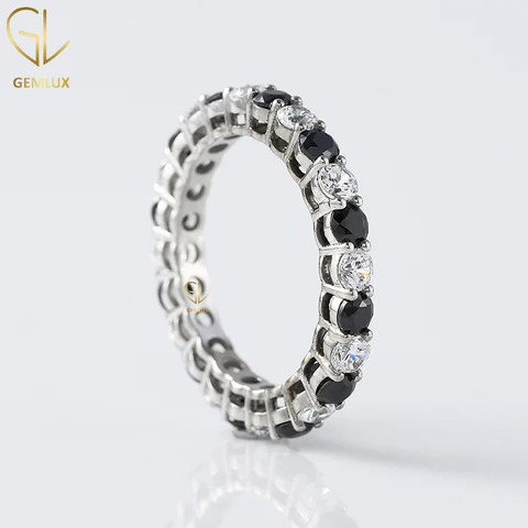 Buy Elegant Looking Round Cut Black & White Moissanite Diamond Eternity Ring 925 Sterling Silver ...