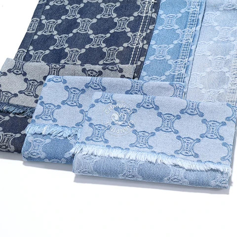 Buy Funnel Shape Cc Pattern Blue 82% Cotton Jacquard Denim Fabric For ...