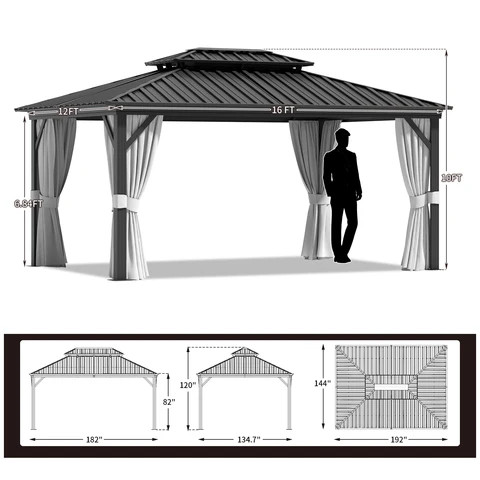 Buy Heavy Duty Hardtop Metal Gazebo 12x16 Aluminium Outdoor Garden from ...