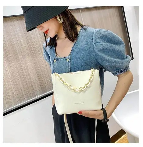 Buy Korean Simple Designer Solid Color Chain Women Bucket Bag Fashion ...