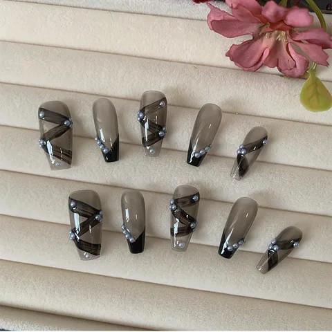 Buy 10pcs Short Medium Shape Artificial Fingernails Full Cover False ...