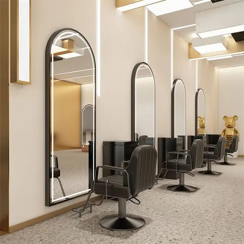 Buy Barber Shop With Led Lights And Shelf Design Luxury Rose Gold ...
