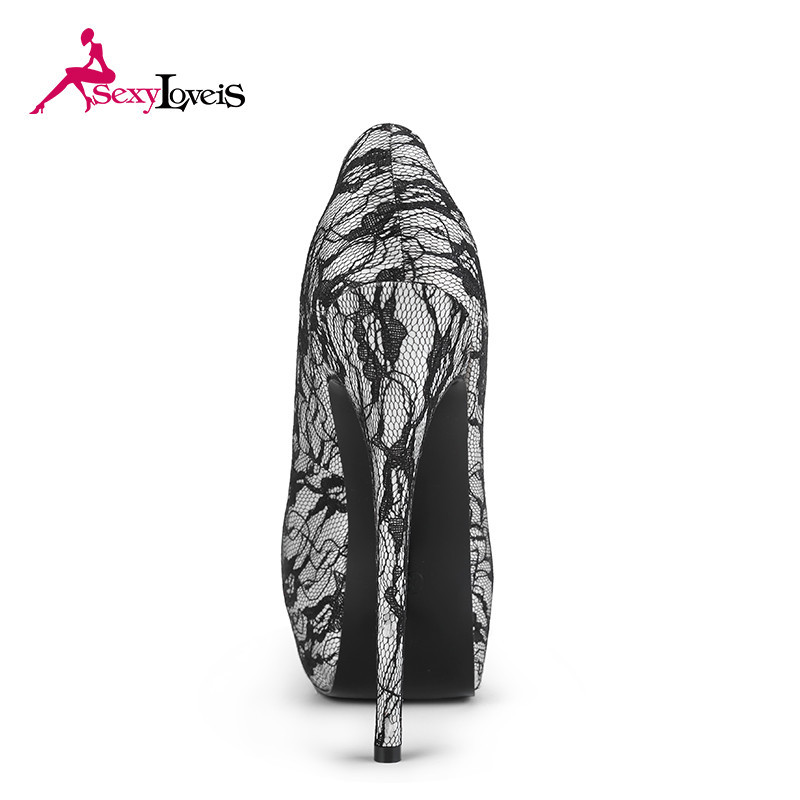 Buy Black Lace Upper Inner Platform High Heel Ladies Dig Size Shoes ...