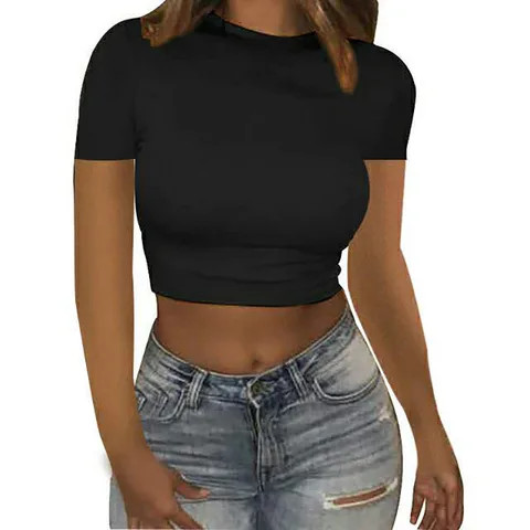 Buy Custom Logo Women Crop Top Slim Fit Tight Short T Shirts Custom ...