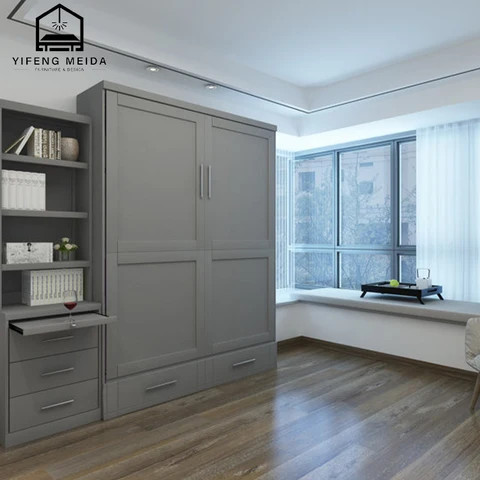 Buy Invisible Folding Bed Integrated Cabinet Automatic Manual Bed Frame With Bookcase Cabinet ...