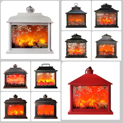 Buy Lantern Fireplace Artificial Decor Flameless Portable Log Char Wood ...