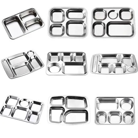 Buy Yitian Stainless Steel 5 Compartments Indian Thali Lunch Tray ...