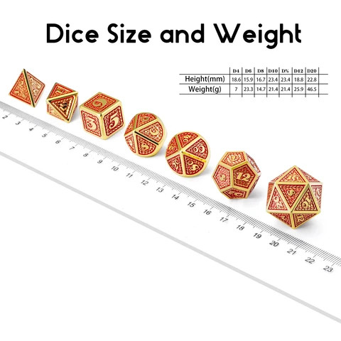 Buy 7 Pcs Red Dragon Scale Metallic Dnd Die Polyhedral Metal Dice Set ...
