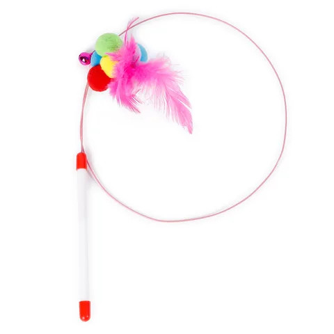 Buy Steel Wire Cat Toy Plastic Pole Feather Cat Teaser Stick ...