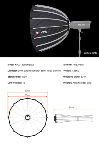Buy Triopo Kp2-90 90cm Quick Loading Parabolic Photography Softbox ...