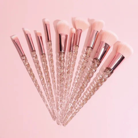 Buy 10 Crystal Spiral Makeup Brushes Set, Girl Heart, Beginners ...