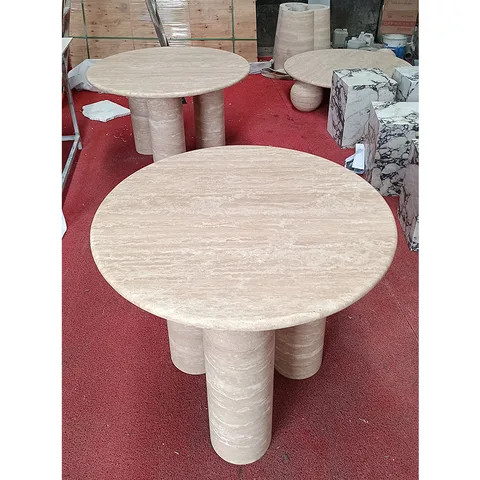 Buy Kings-wing Modern Natural Buff Travertine Custom Coffee Round Table ...