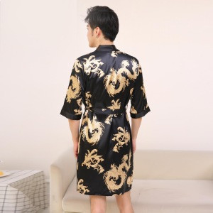 Buy Mens Satin Robe Dragon Luxurious Silk Spa Long Sleeve House Kimono ...