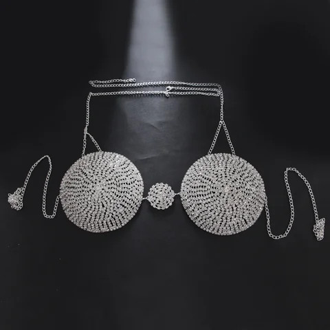 Buy Sexy Silver Rhinestone Chain Round Bra Chains Crystal Body Chain ...