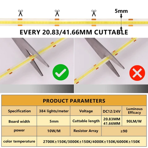 Buy Smart Lights 384 Chip 5mm Shapeable Warm White Cob Led Strip Light ...