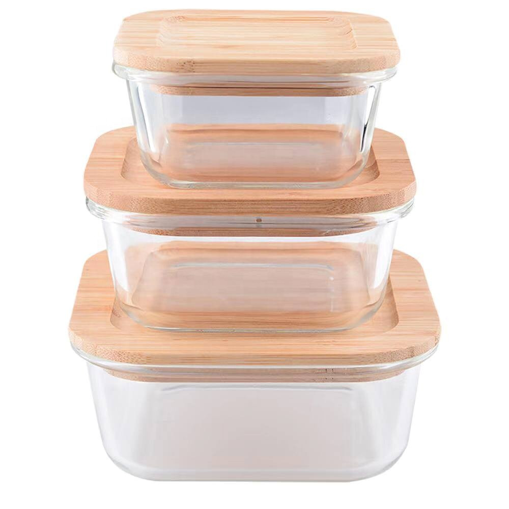 Buy Square Glass Food Storage Containers With Bamboo Lids 4 Pieces Set ...
