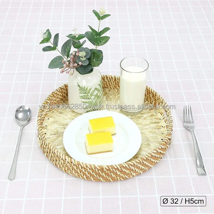 Buy Vietnam Handmade Rattan And Mother Pearl Serving Tray Bedside Table ...