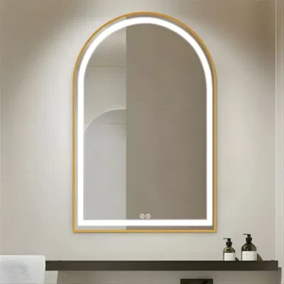 Buy Arch Shaped Golden Framed Wall Hung Front Lighted Glass Lamp Mirror ...