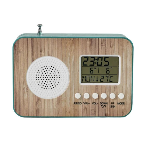 Buy Bamboo Front Panel Digital Clock Multifunction Watch Portable Fm ...