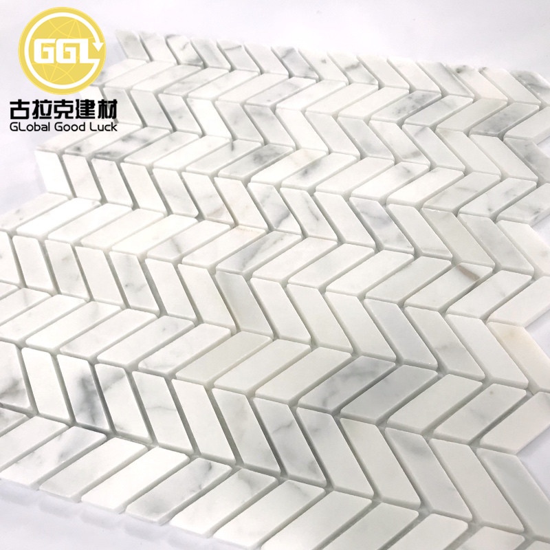 Buy Chape Building Material Carrara White Marble Herringbone Mosaic ...