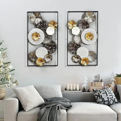 Buy Handmade Set Of 2 Modern Multi Color Abstract Flowers Metal Wall ...