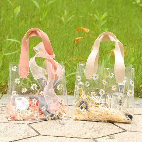 Buy Little Daisy Printed Clear Transparent Small Pvc Gift Tote Bag With ...
