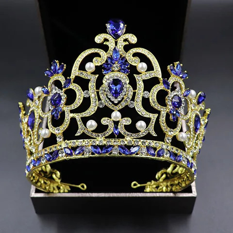 Buy Luxury Big Adult Tall Beauty Pageant Tiara Gold Champagne Blue ...