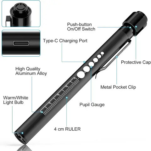 Buy Pen Light For Nurse Rechargeable Led Medical Warm&white Light ...