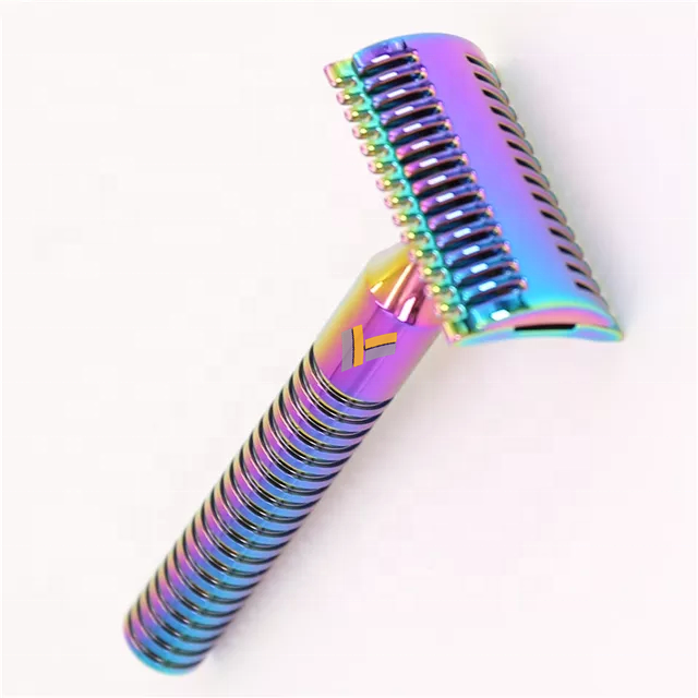 Buy Rainbow Color Double Edge Safety Razor Open Comb Head Stainless ...
